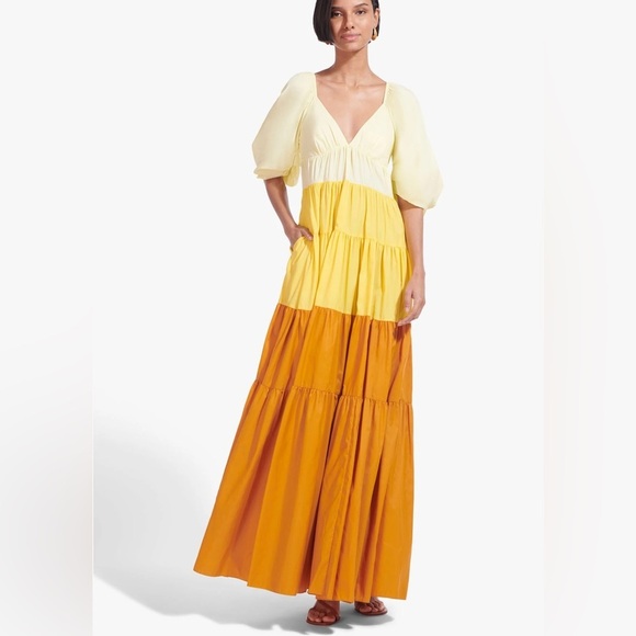STAUD | Dresses | Nwt Staud Tiered Colorblock Meadow Gown Yellow | Poshmark